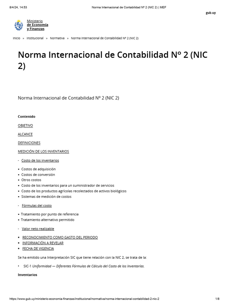Norma Internacional de Contabilidad #2 (NIC 2) - MEF | Descargar gratis PDF | normas ...
