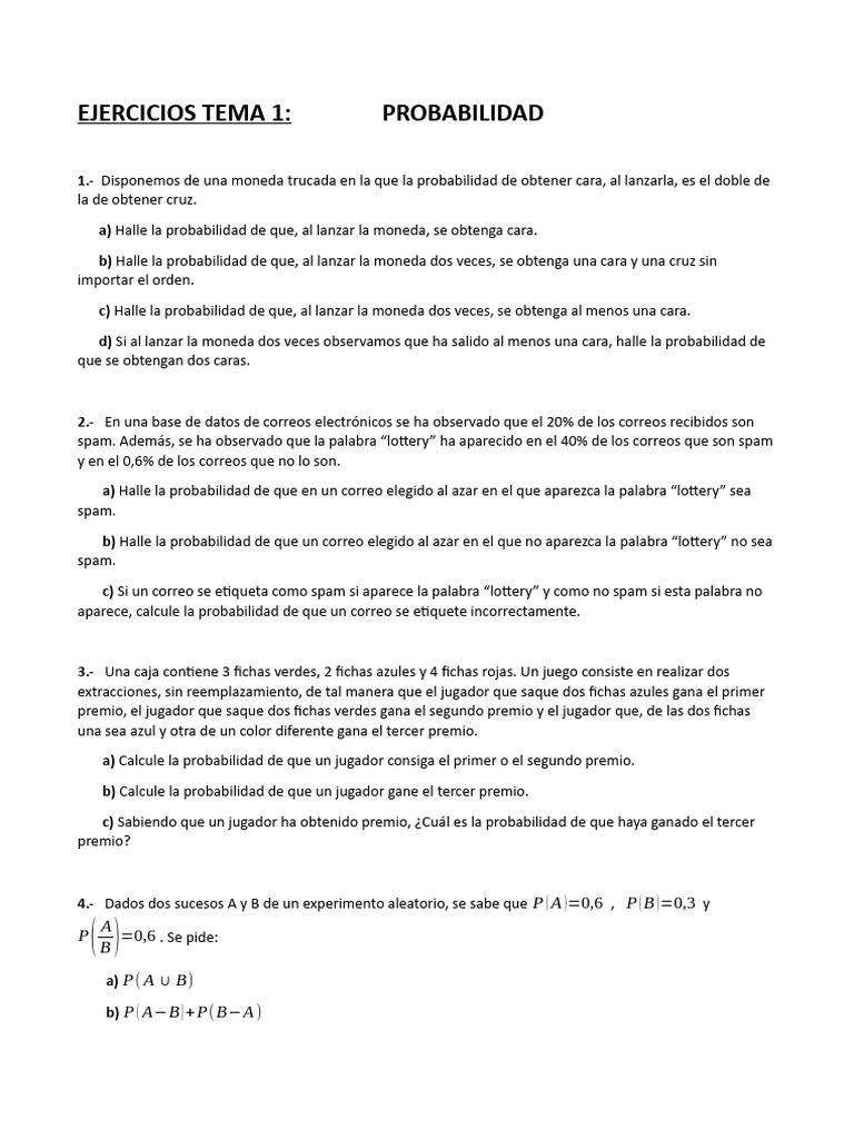 Ejercicios Tema 1. Probabilidad | Descargar gratis PDF | Probabilidad | Spamming