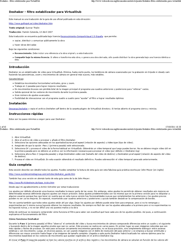 Deshaker - Filtro Estabilizador para Virtual Dub | PDF | Vídeo | Píxel