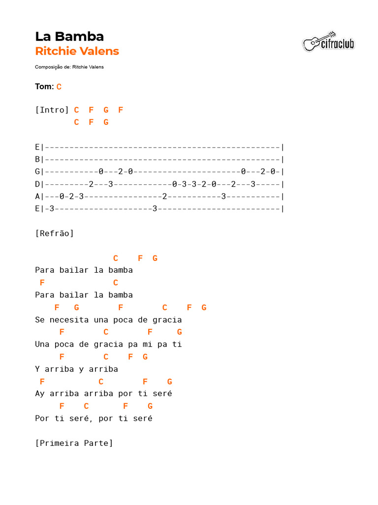 Cifra Club - Ritchie Valens - La Bamba | PDF | La Bamba (Canción ...