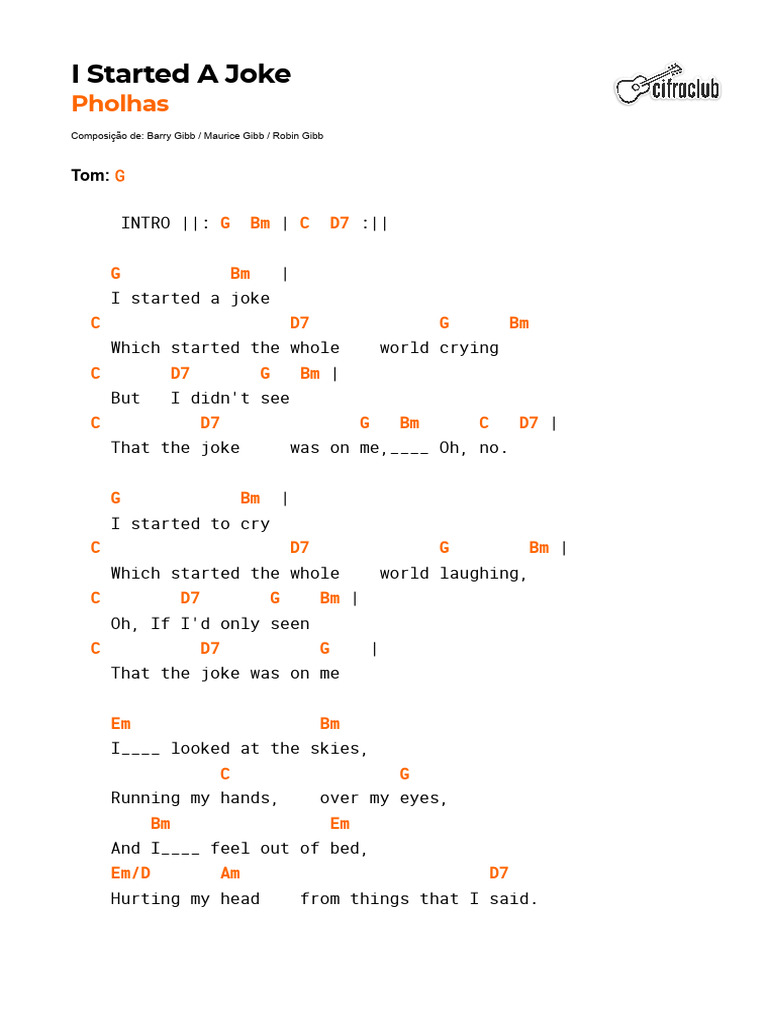 Cifra Club - Pholhas - I Started A Joke | PDF | Song Recordings | Sound ...