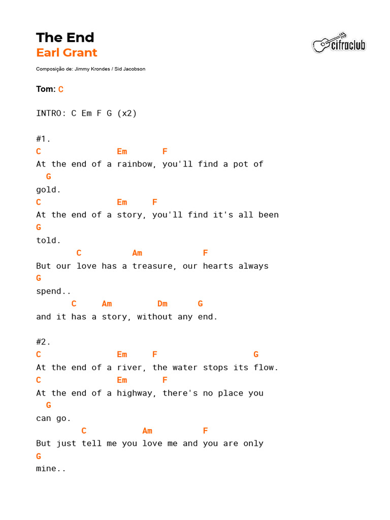 Cifra Club - Earl Grant - The End | PDF
