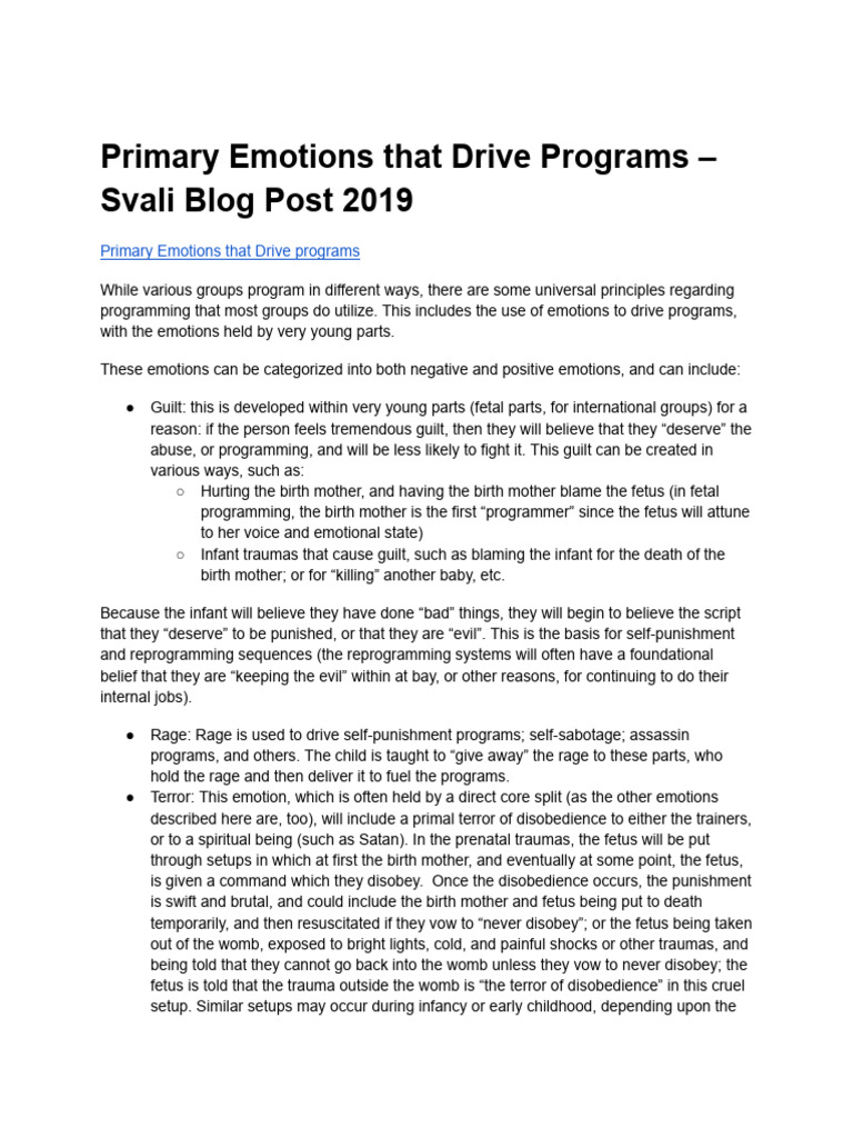 Primary Emotions that Drive Programs – Svali | PDF | Guilt (Emotion ...