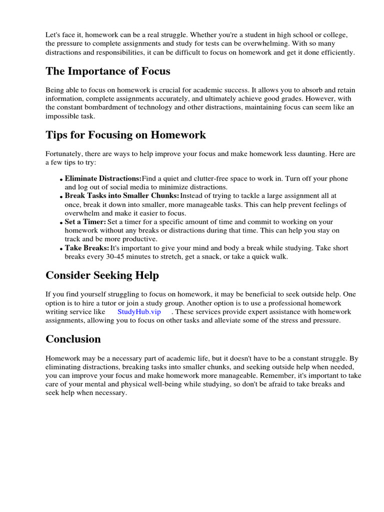 Ways To Help Focus On Homework | PDF | Homework | Well Being
