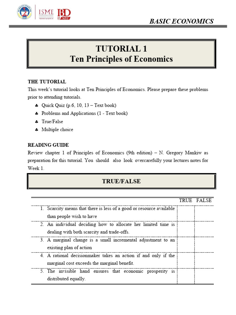 STU - TUTORIAL 1 | PDF | Economics | Prices
