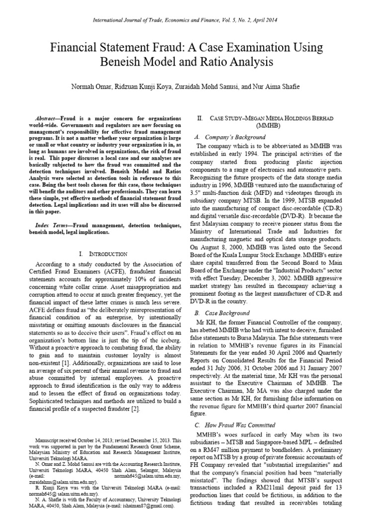 Financial Statement Fraud - A Case Examination Using Geneish Model and Ration Analysis | PDF ...