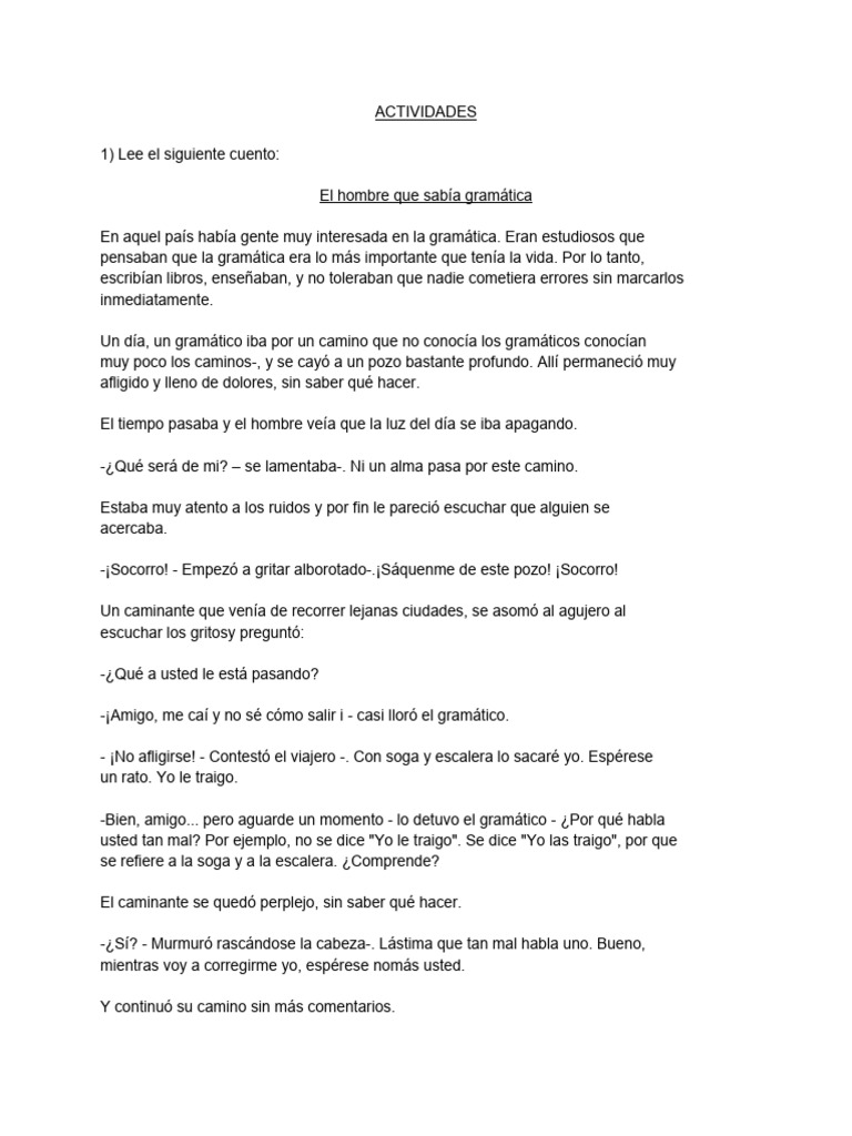1° A Actividades de Lectura | PDF