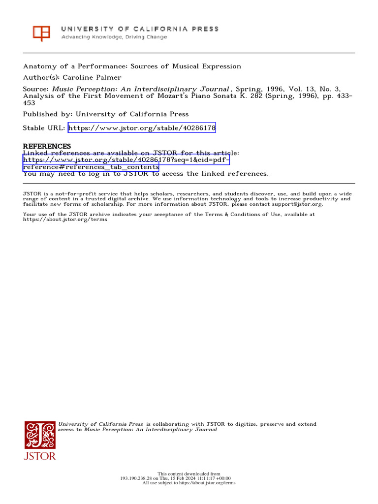 Anatomy of a performance - sources of musical expression | PDF | Piano ...