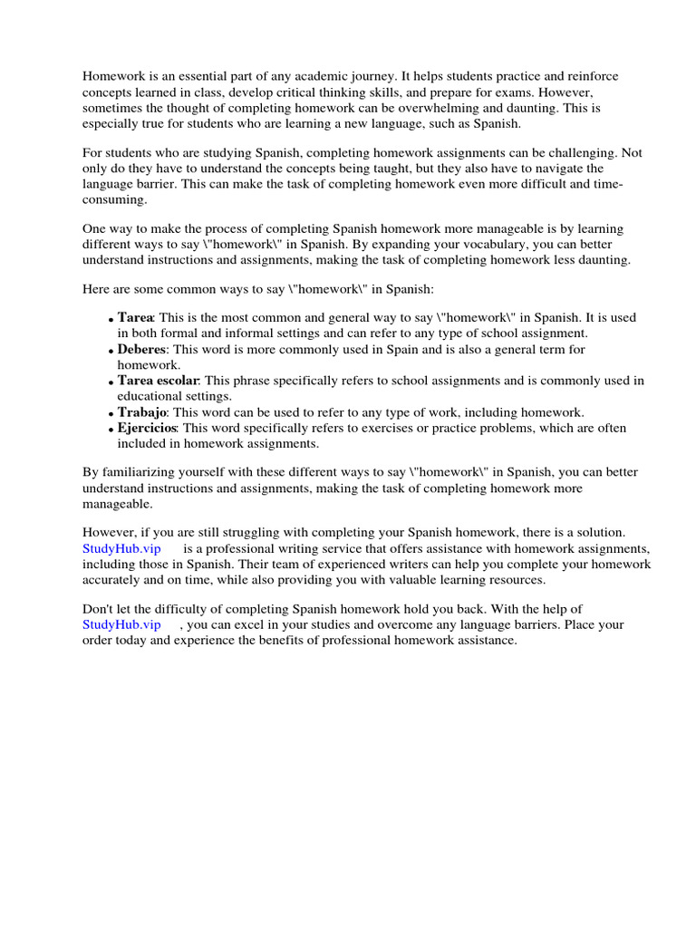 Ways To Say Homework in Spanish | Download Free PDF | Homework ...