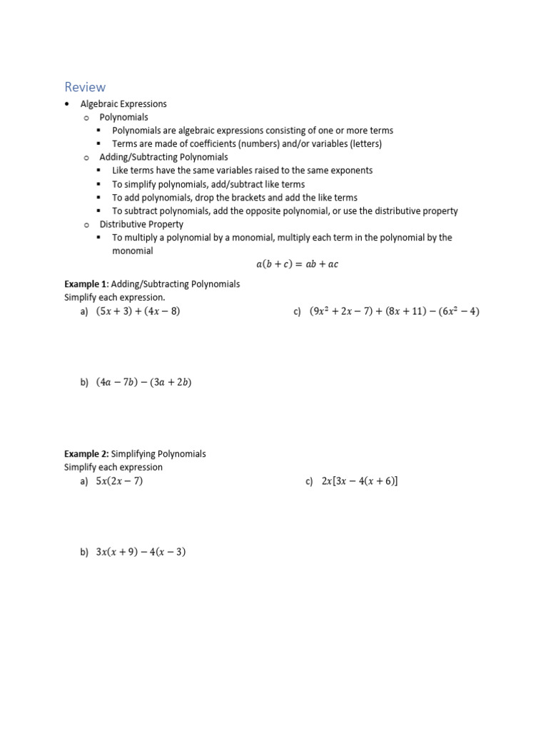 Algebra & Geometry Review Guide | PDF | Polynomial | Area