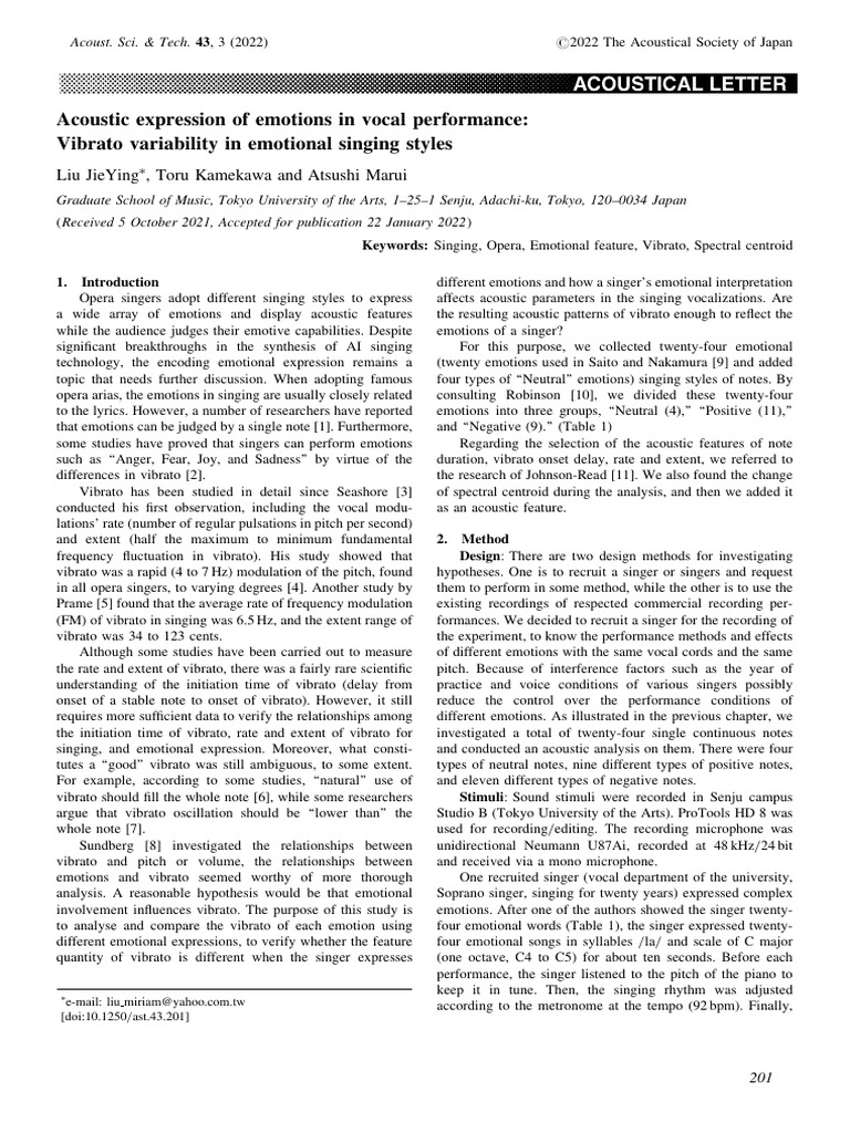 Acoustic Expression of Emotions in Vocal | PDF | Principal Component Analysis | Pitch (Music)