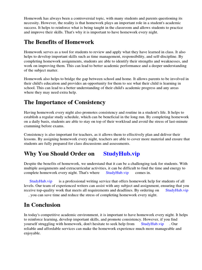 Why We Should Have Homework Every Night | PDF | Homework | Teachers