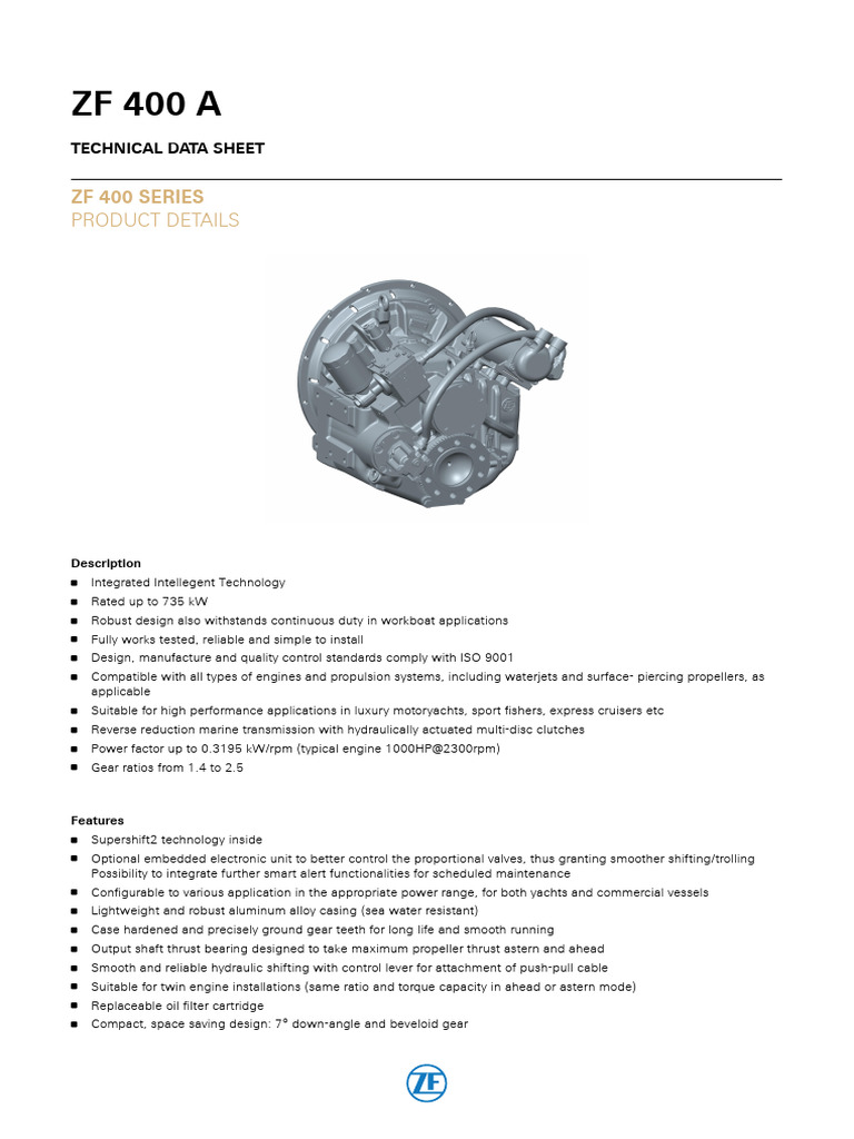 DS-ZF - 400 - A Gear Box For Volvo Penta d13 | PDF | Horsepower | Gear