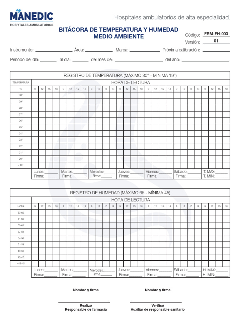 Bitacora de Temperatura y Humedad Medio Ambiente | PDF