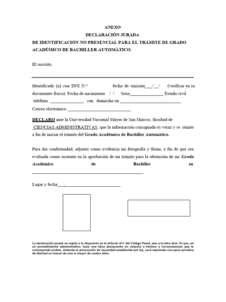 MODELO Declaración Jurada | PDF | Documento de identidad