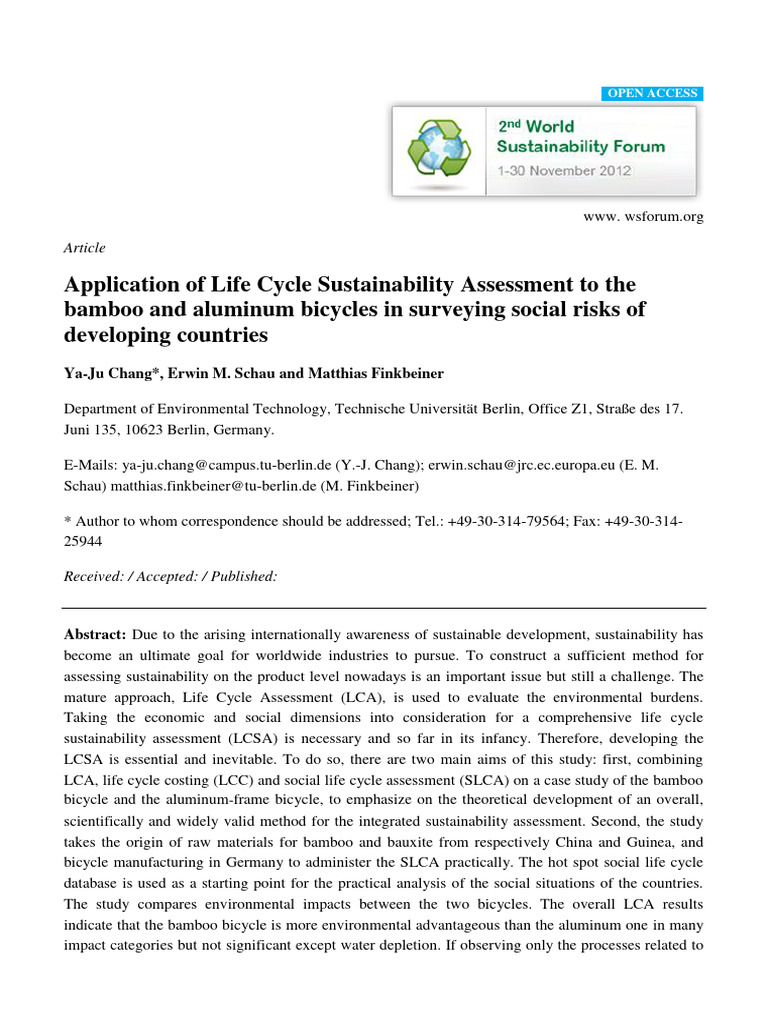 Application of Life Cycle Sustainability Assessment | PDF | Life Cycle ...