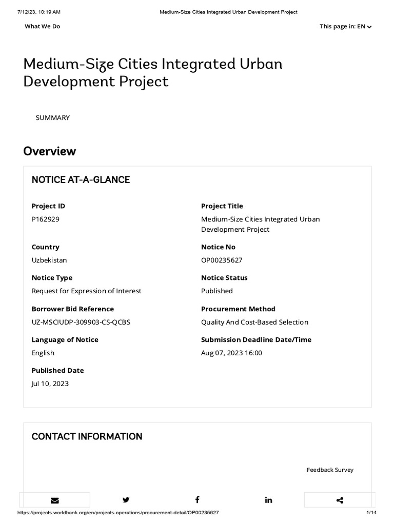 REOI - Medium-Size Cities Integrated Urban Development Project | PDF ...