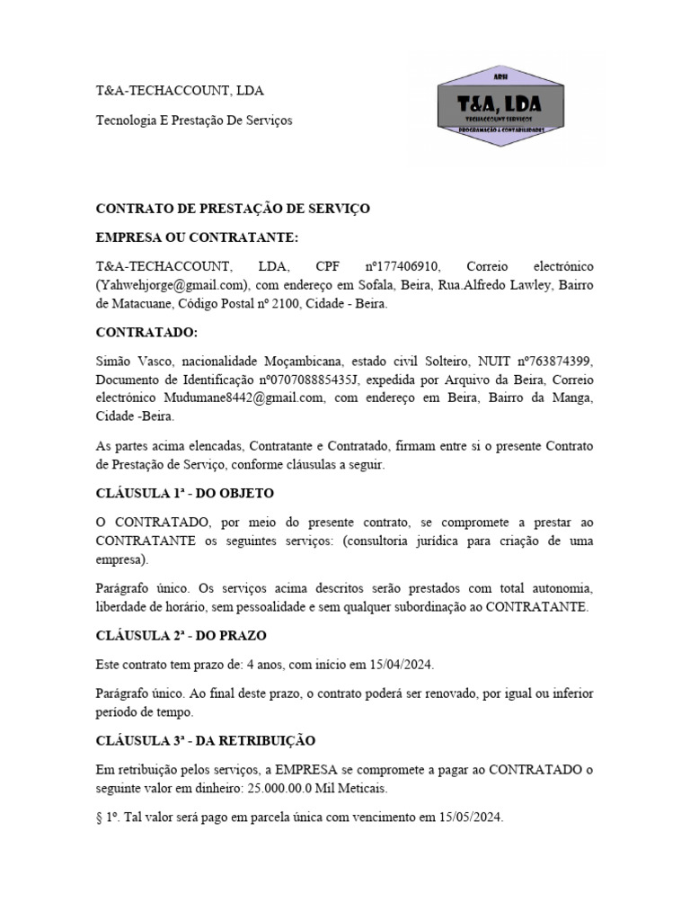 Modelo Contrato de Prestacao de Servico | PDF | Direito Comum | Direito ... Modelo Contrato de Prestacao de Servico | PDF | Direito Comum | Direito ...