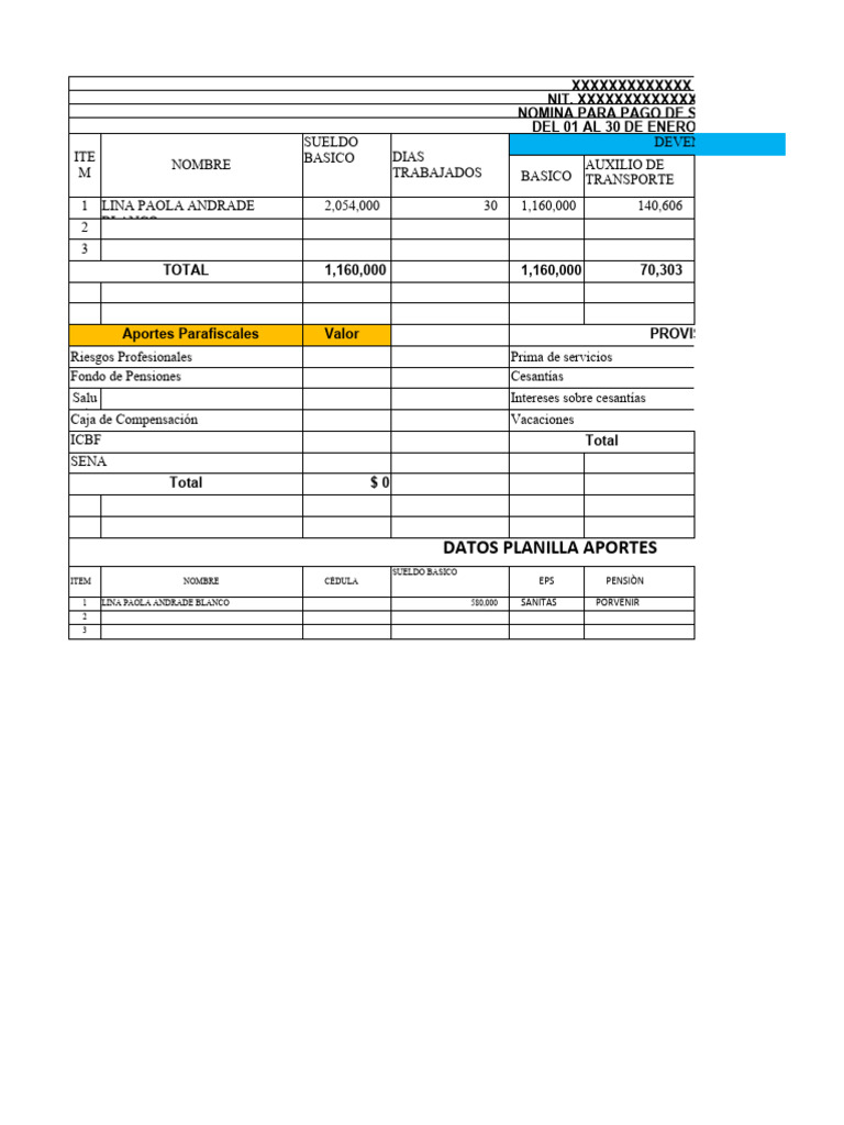 Plantilla Nomina | PDF | Sector privado | Labor