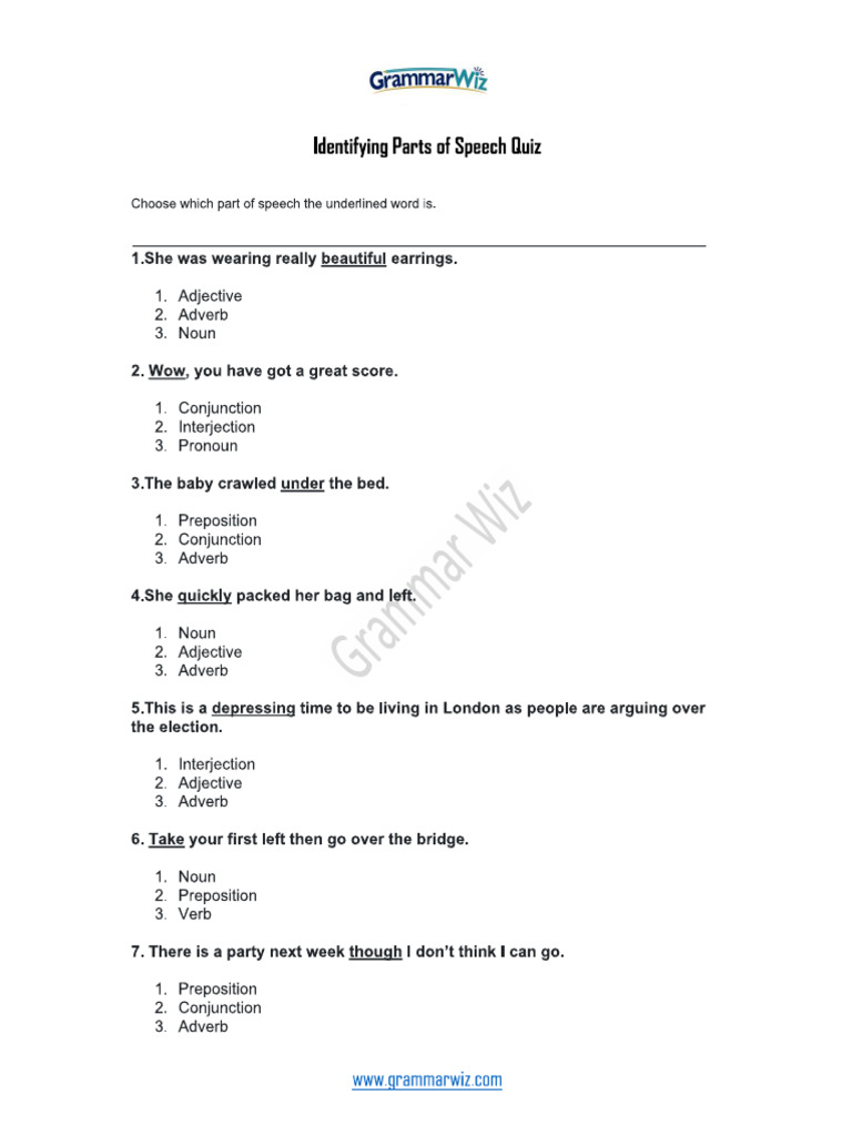 8 Parts of Speech Activity | PDF