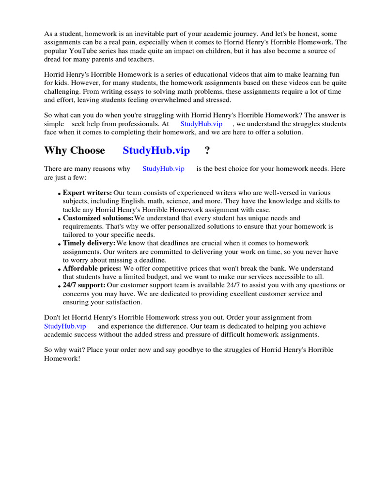 Youtube Horrid Henrys Horrible Homework | Download Free PDF | Homework ...
