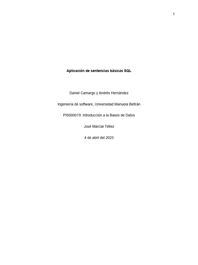 Aplicación de Sentencias Básicas SQL | PDF | SQL | Bases de datos