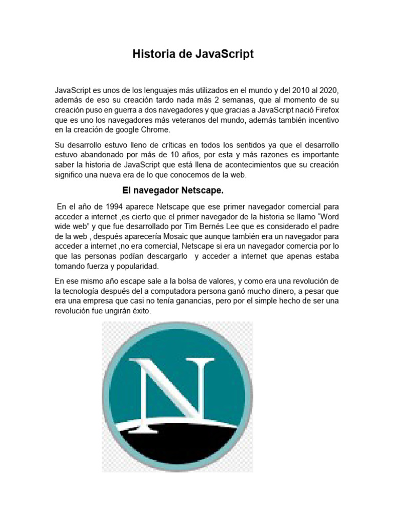Historia de JAVASCRIPT | Descargar gratis PDF | Script Java | explorador de Internet