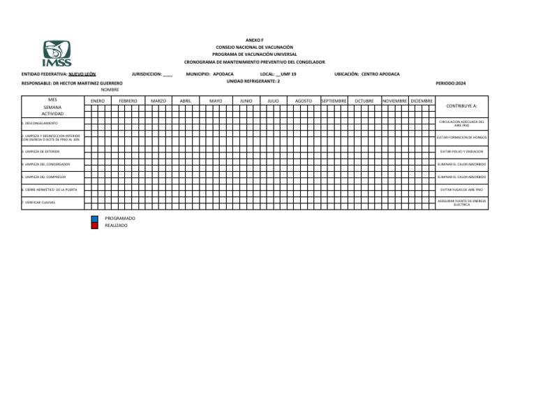 Cronograma de Mantenimiento Preventivo Del Congelador ANEXO F | PDF ...