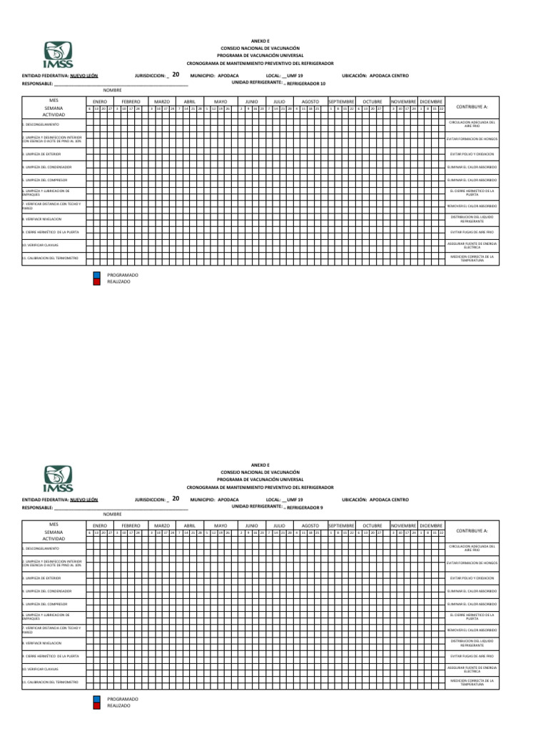 Cronograma de Mantenimiento Preventivo Del Refrigerador ANEXO E | PDF | Refrigerador | Refrigerante