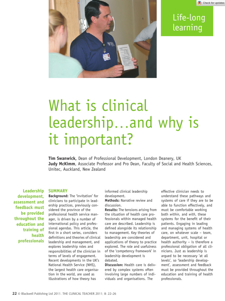 Importance of Clinical Leadership | PDF | Leadership | National Health ...