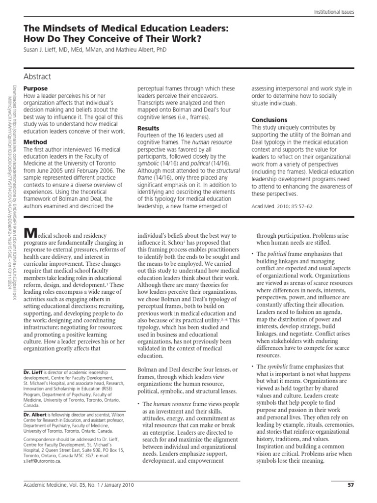 Medical Education Leadership Frames | PDF | Leadership | Medical Education