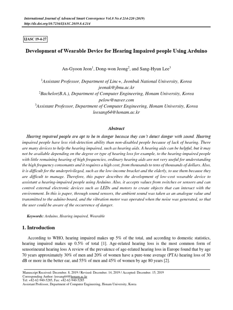 Development of Wearable Device For Hearing Impaired People Using ...