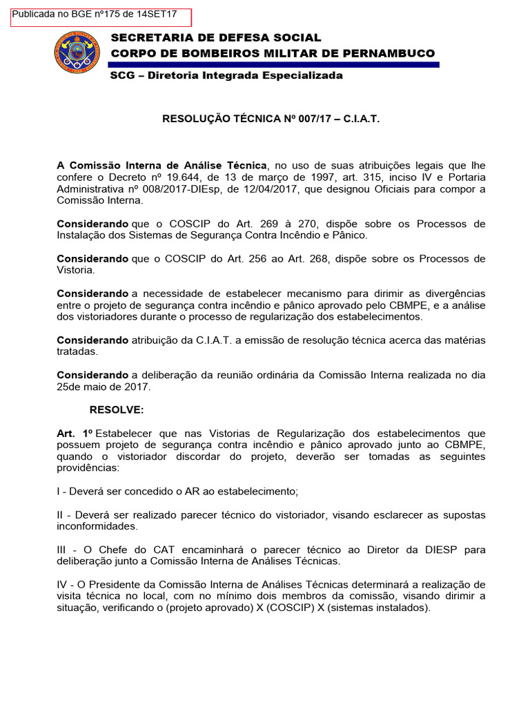 20 - RT #007-17 - Ciat Discordancia Vistoria X Análise de Projetos | PDF