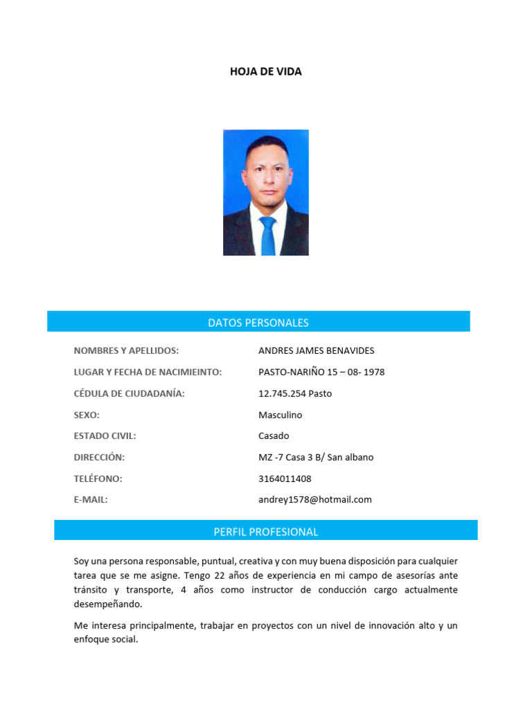 Hoja de Vida Andres 2024 Todo | PDF