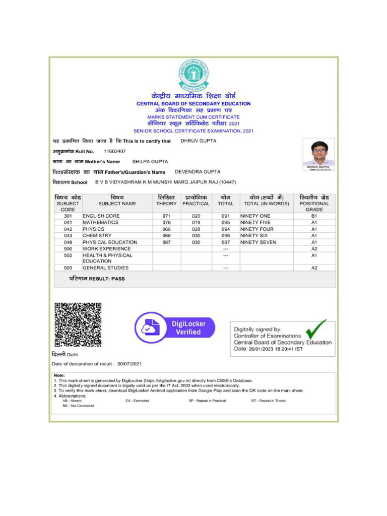 12TH Marksheet | PDF
