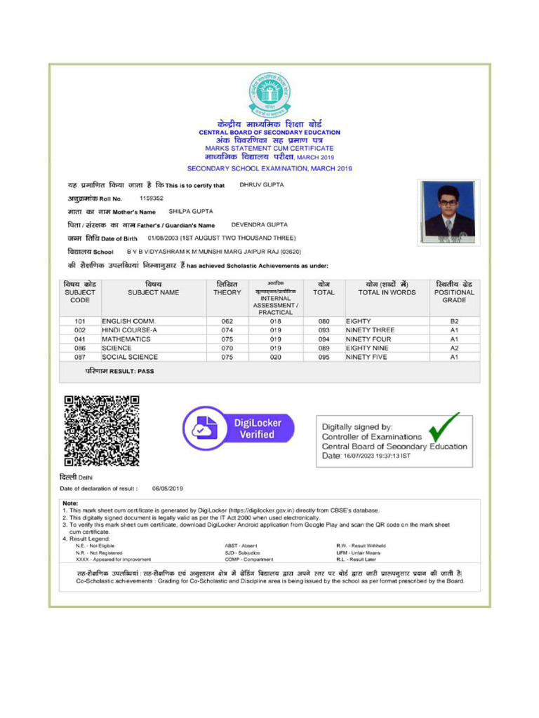 10th Marksheet Dhruv | PDF