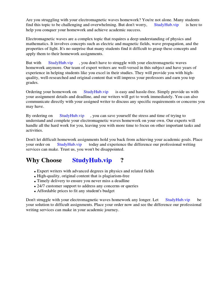 Electromagnetic Waves Homework | PDF | Electromagnetic Radiation ...