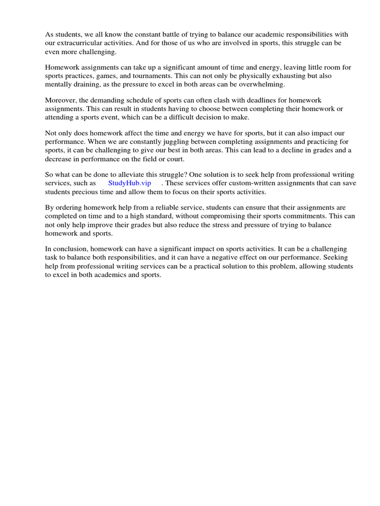 Homework Affects Sports | PDF | Homework | Teachers