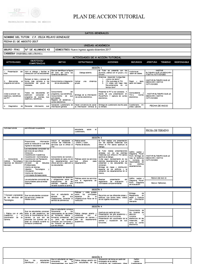 Propuesta Plan de Accion Tutorial. | PDF