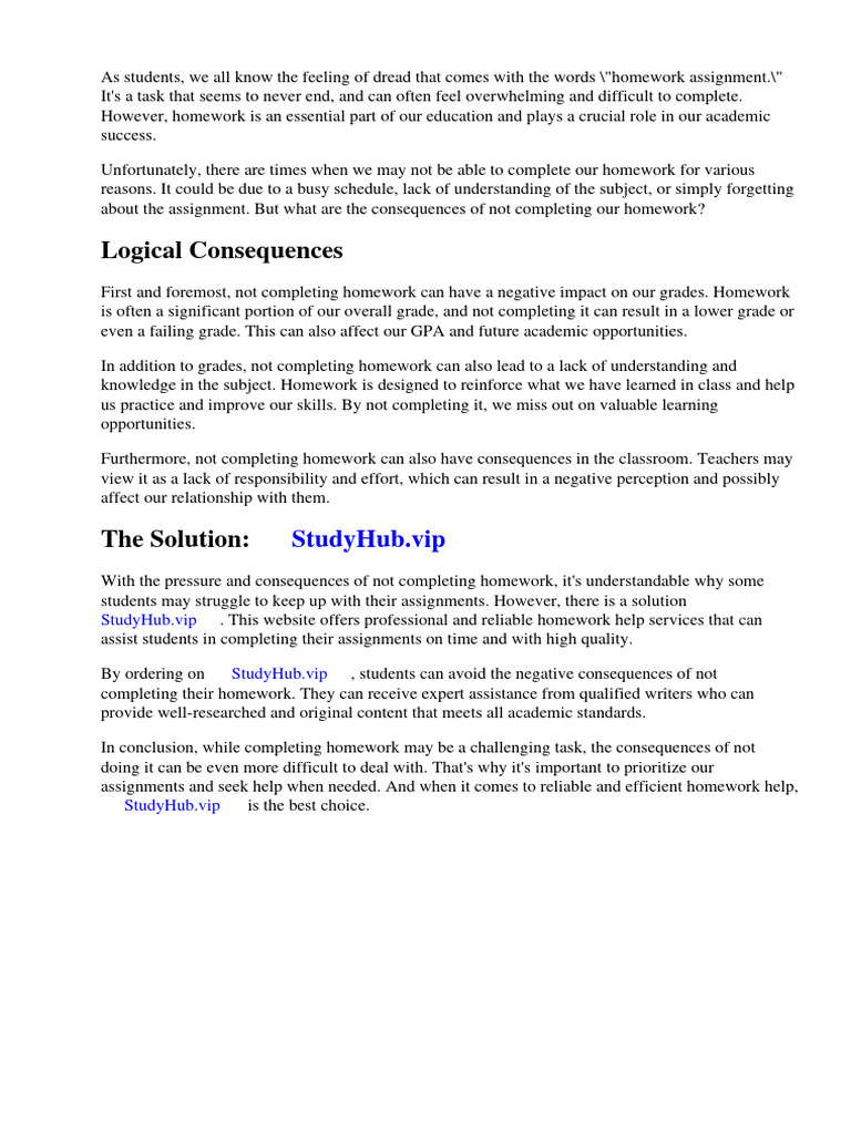 Logical Consequences For Not Doing Homework | PDF | Homework | Teachers