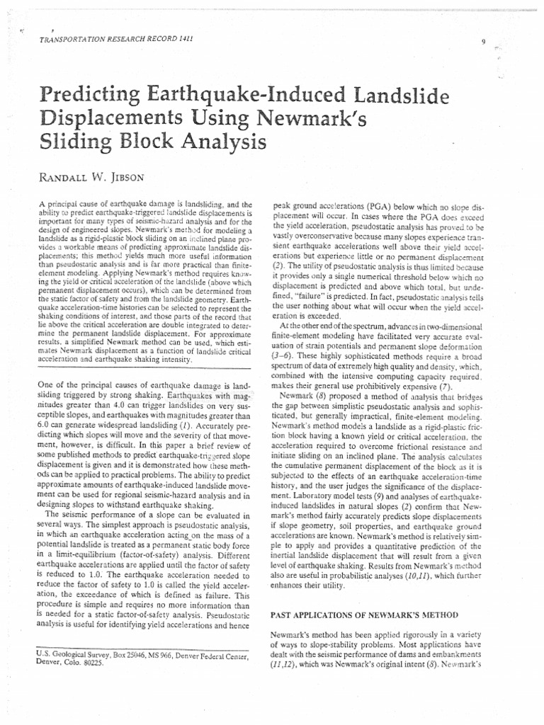 Newmark Sliding Block Analysis | PDF