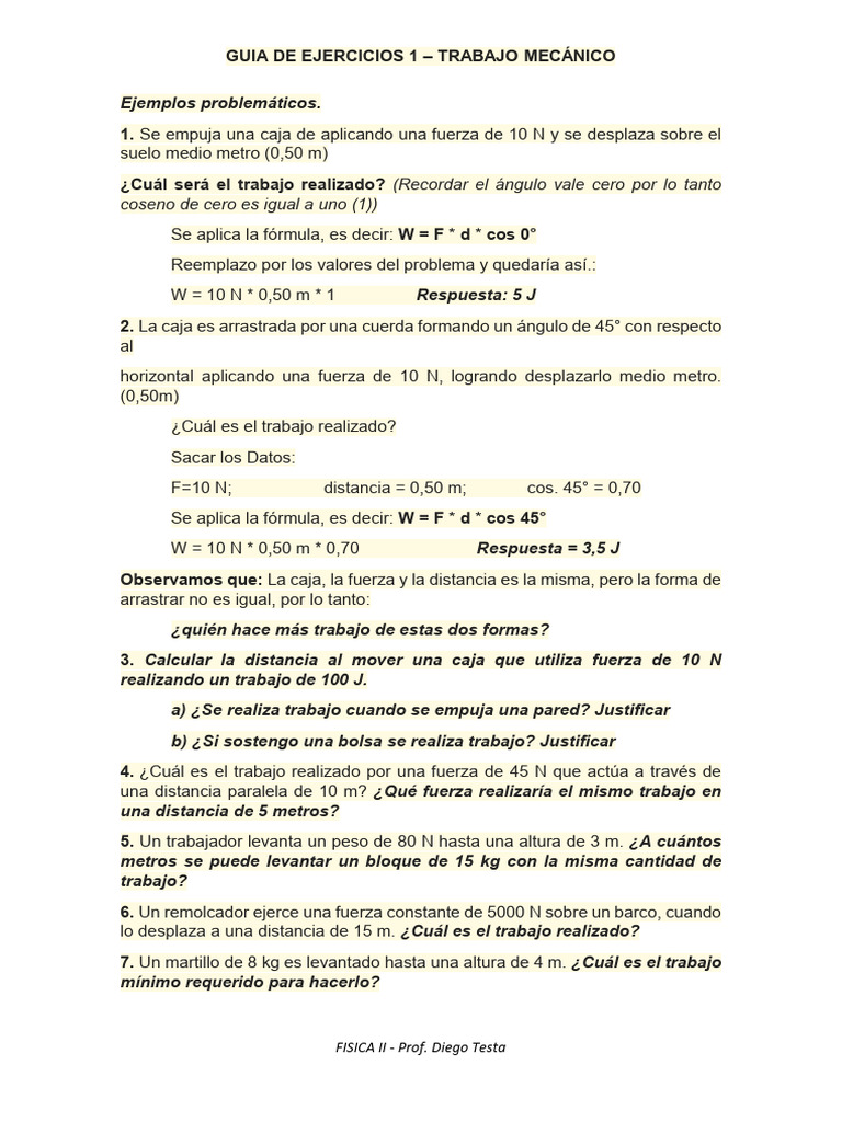 Guía de Ejercicios N°1-Trabajo Mecánico | PDF | Fricción | Fuerza