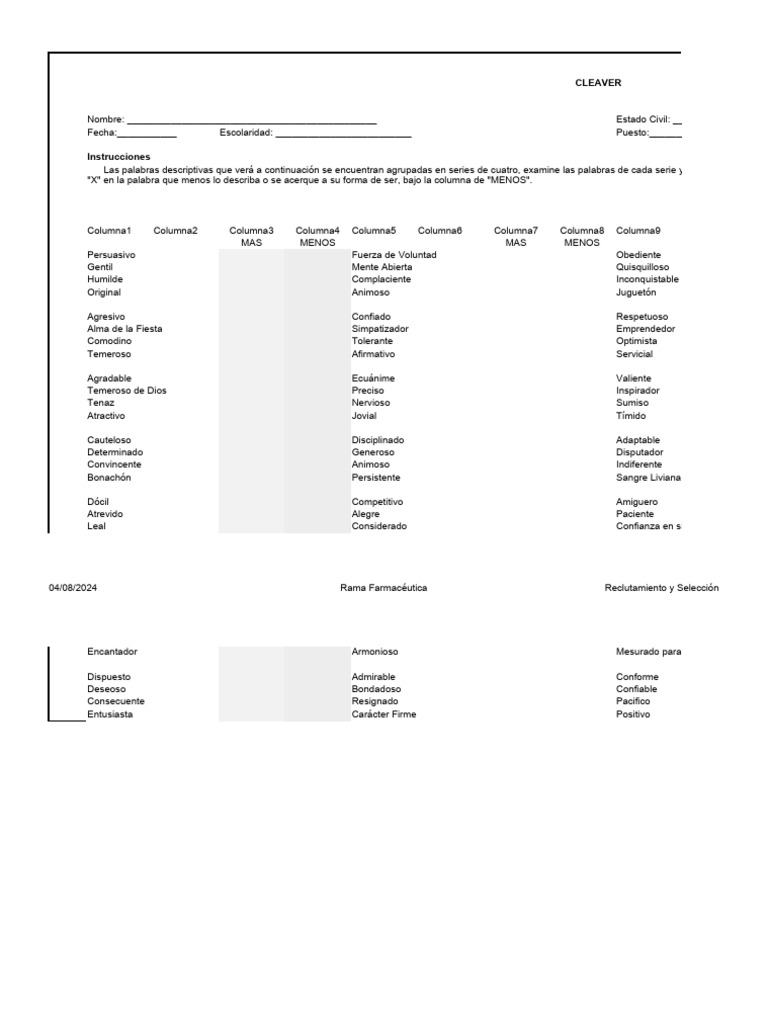 CLEAVER Hoja de Captura e Interpretacion | PDF | Sicología