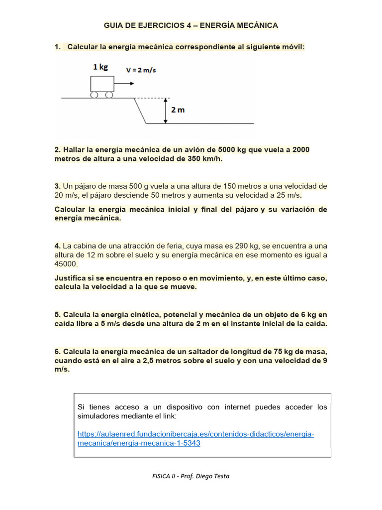Guía de Ejercicios N°4-Energía Mecánica | PDF