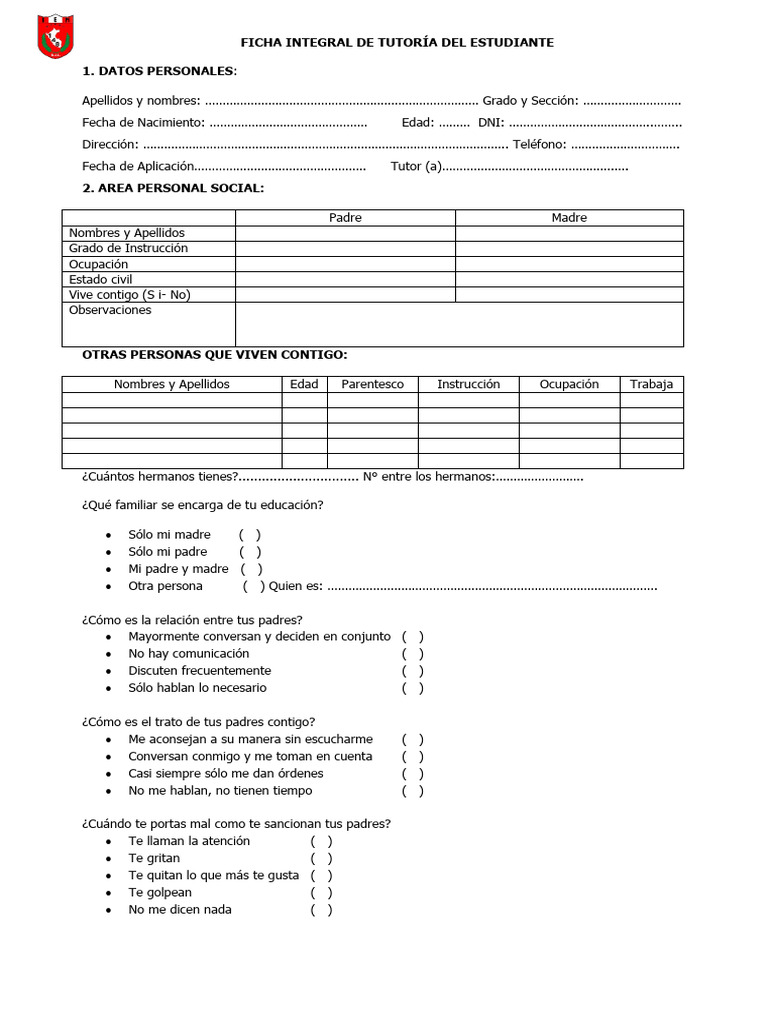 Ficha Modificada Integral Del Estudiante | PDF