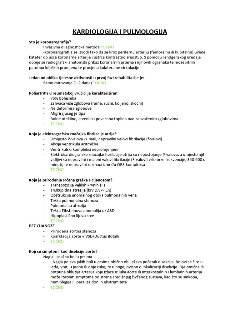 Kardiologija I Pulmologija Odgovori | PDF