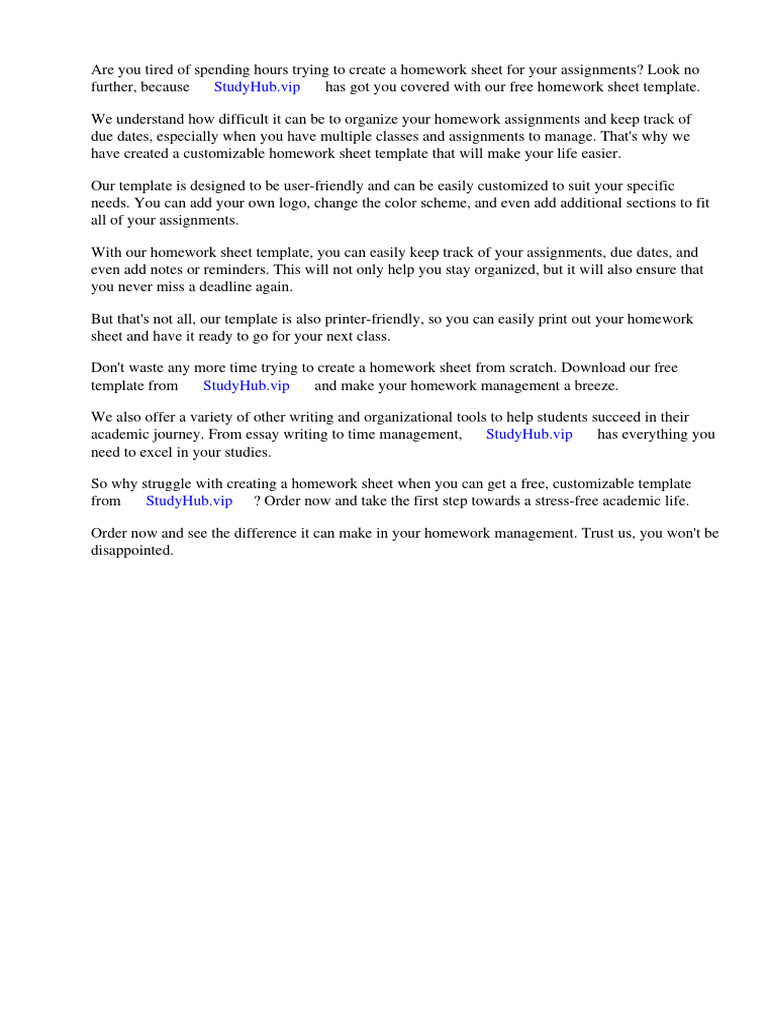 Homework Sheet Template Free | Download Free PDF | Homework | Worksheet