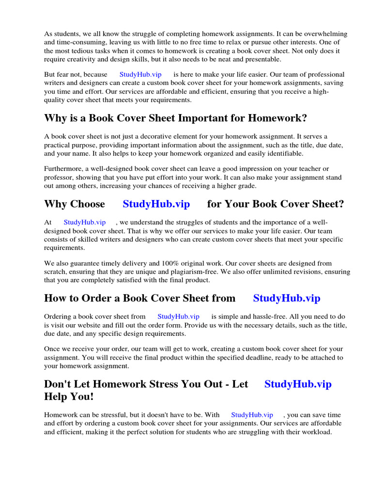 Homework Book Cover Sheet | PDF | Essays | Books