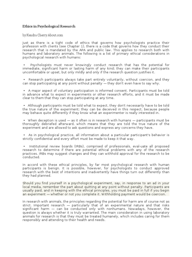 Ethics in Psychological Research | PDF | Institutional Review Board ...