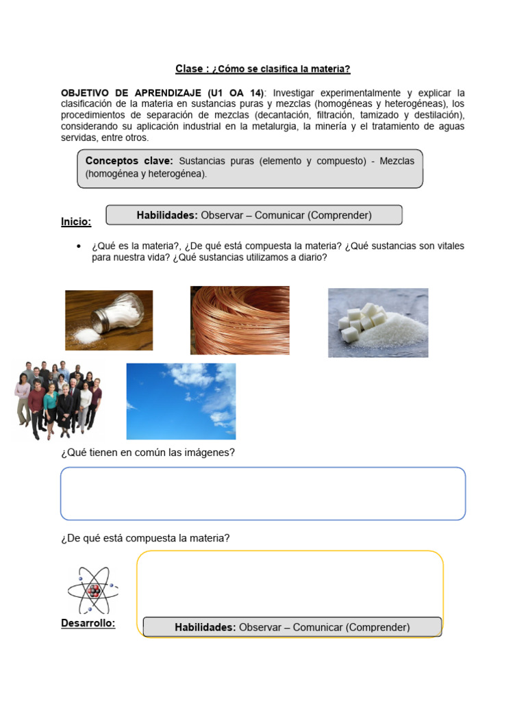 GUIA Clasificacion de La Materia | PDF | Mezcla | Sustancias químicas